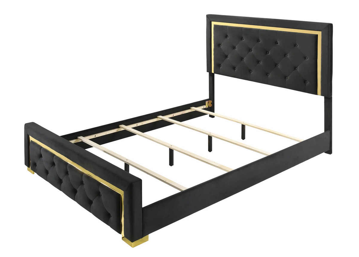 Pepe Black/Gold Panel Upholstered Bedroom Set - Olivia Furniture
