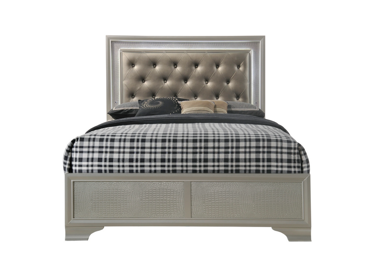 Lyssa Champagne Full LED Upholstered Panel Bed - Olivia Furniture