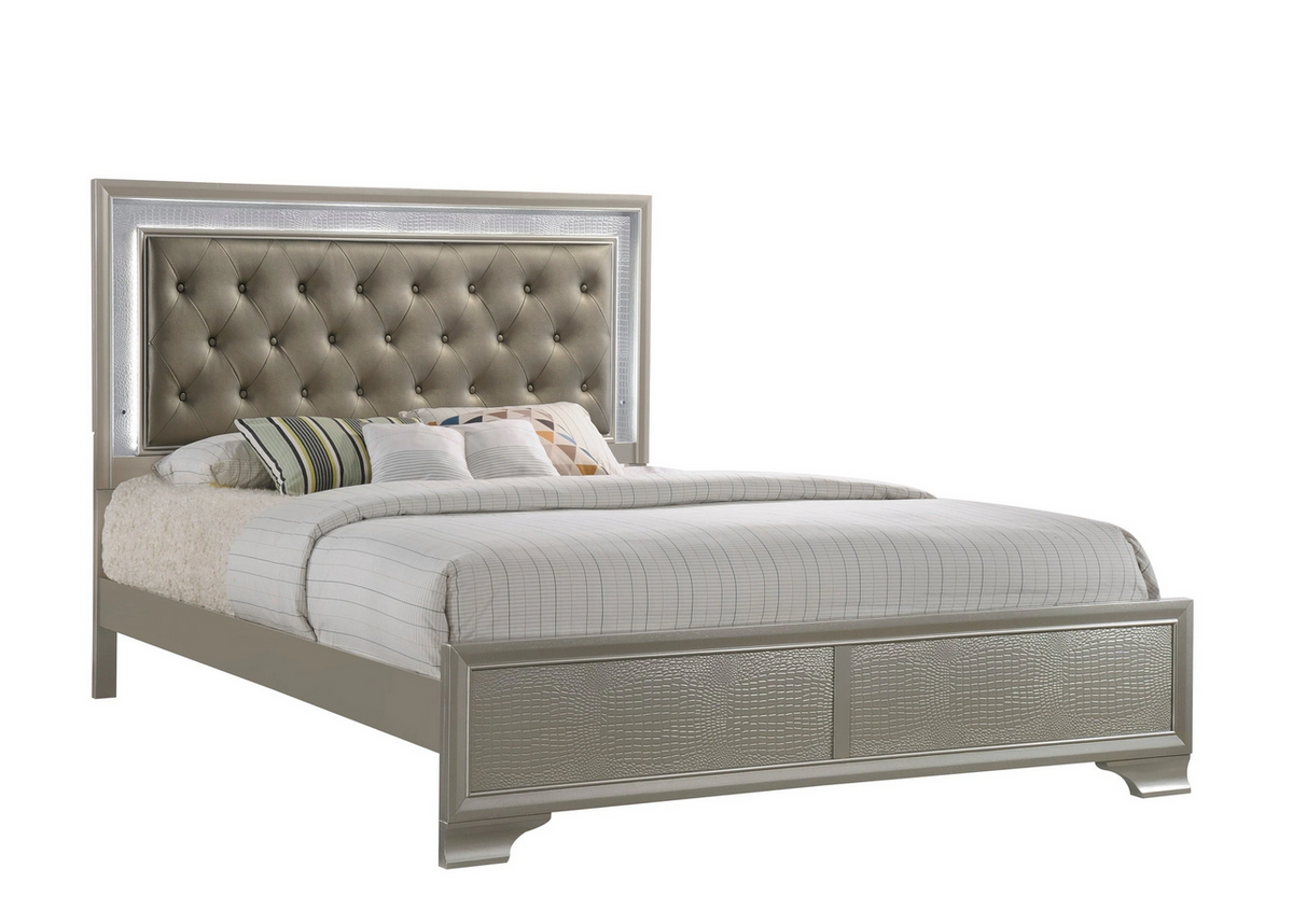 Lyssa Champagne King LED Upholstered Panel Bed - Olivia Furniture