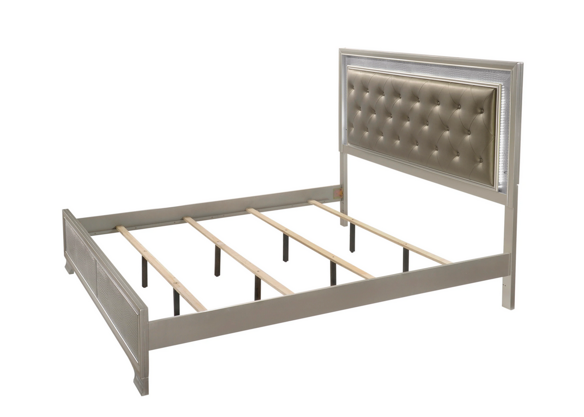 Lyssa Champagne King LED Upholstered Panel Bed - Olivia Furniture