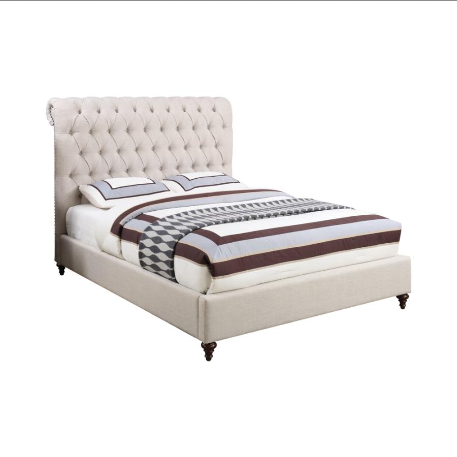 Devon Button Tufted Upholstered Queen Bed Beige - Olivia Furniture